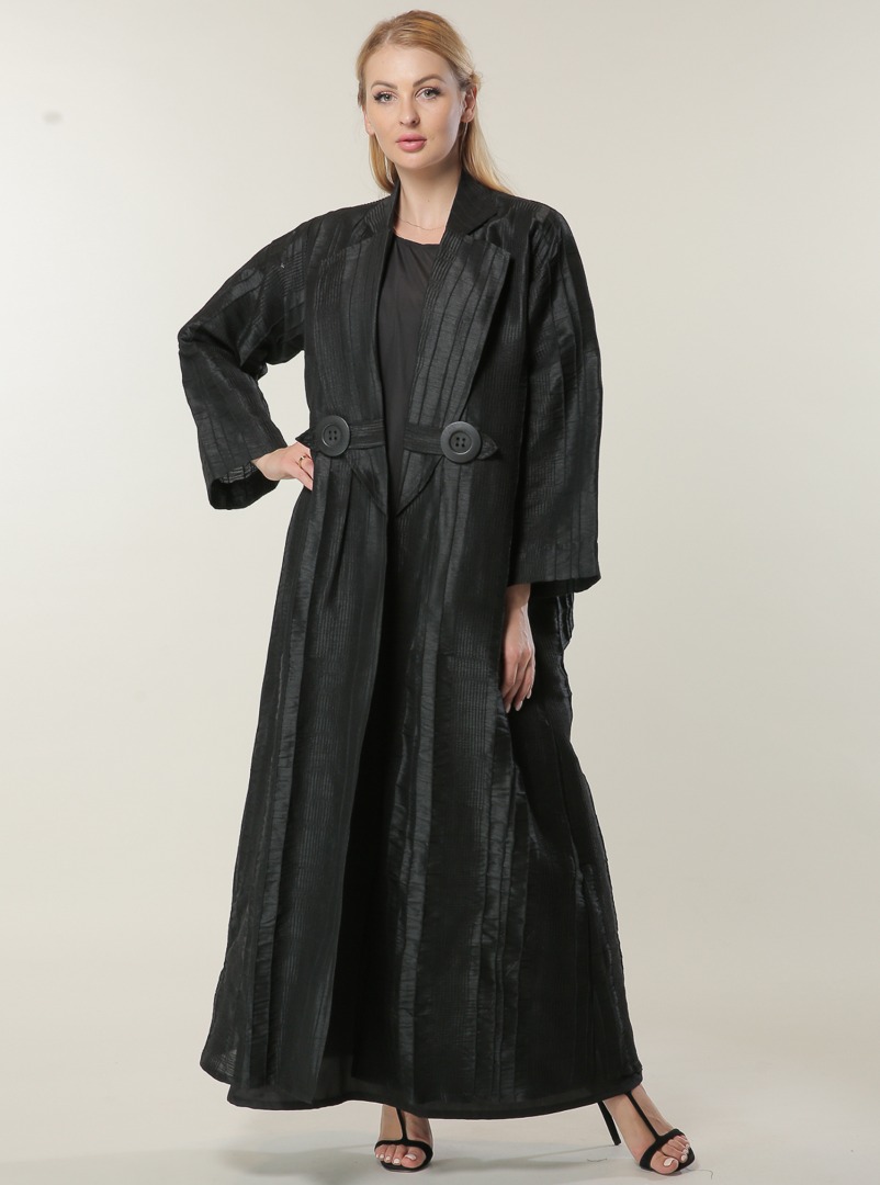 Coat Abaya Black coat-style abaya with decorative button tabs. Abayas ...