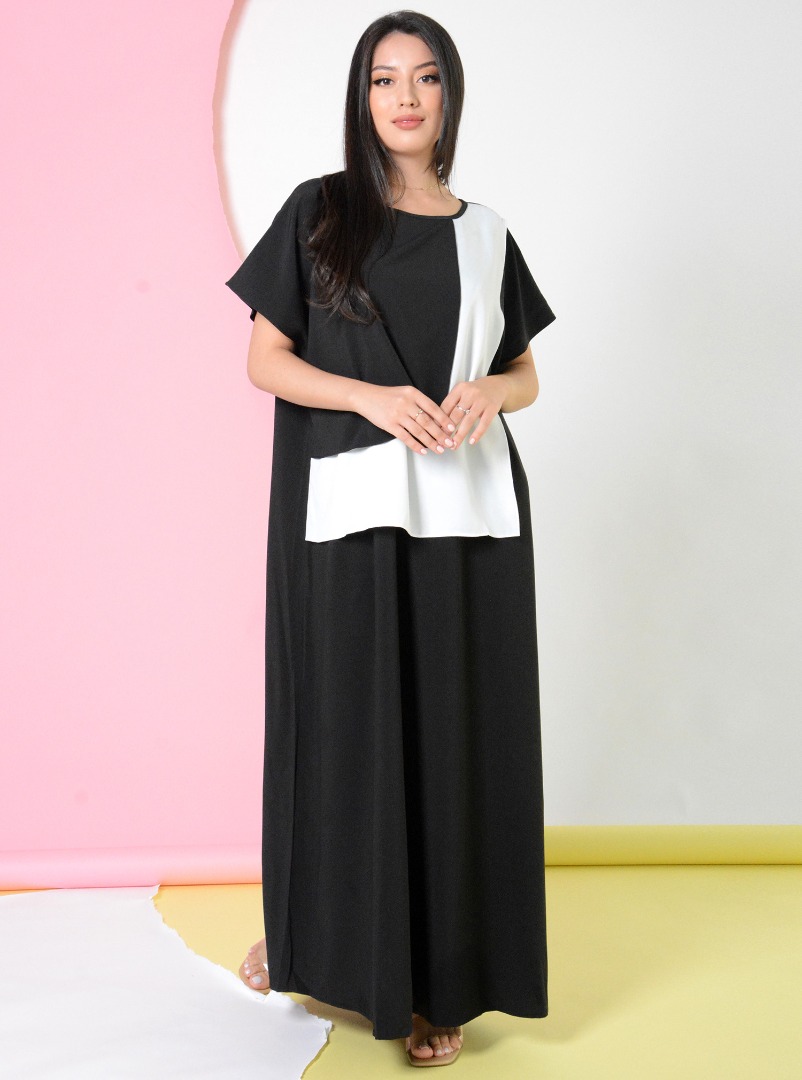 Black Mod Dress Black mod-inspired dress with a graphic white overlay ...