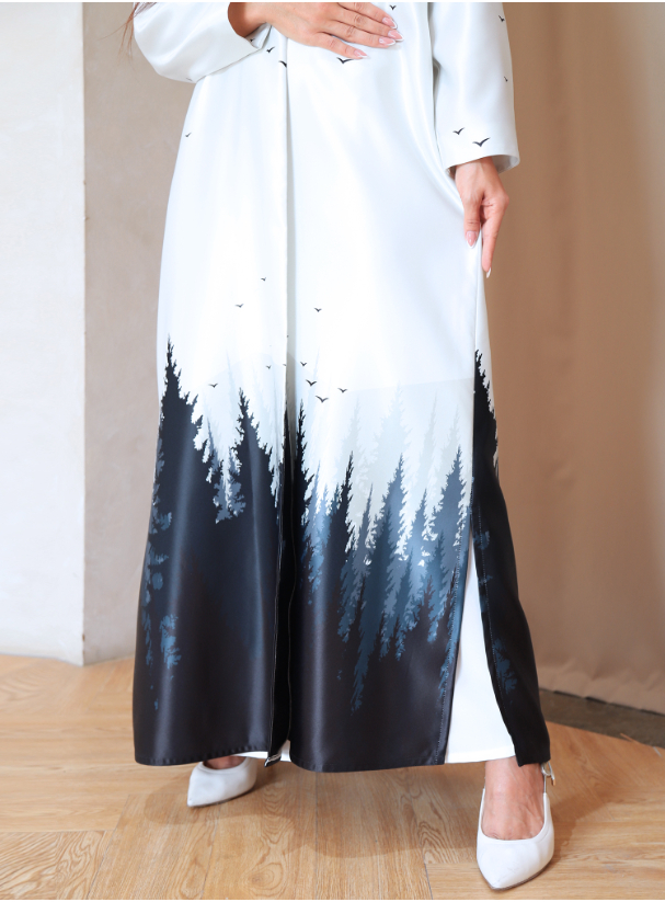White Abaya Exclusive print abaya with flying birds Abayas from at ...