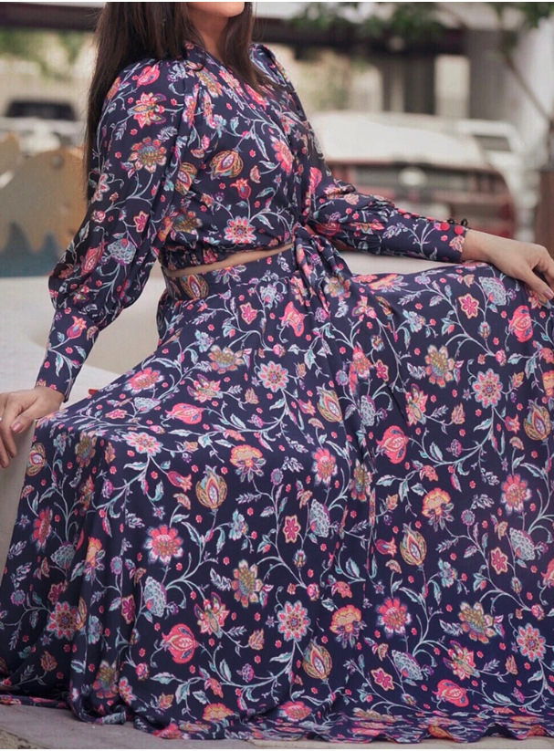 BG Dress set Blue gardenia print blouse and full flair skirt set ...