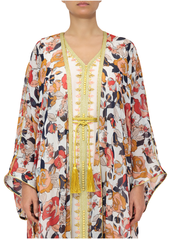 PD-23 Japanese Crepe and Chiffon Kaftan with Japanese Beads and ...